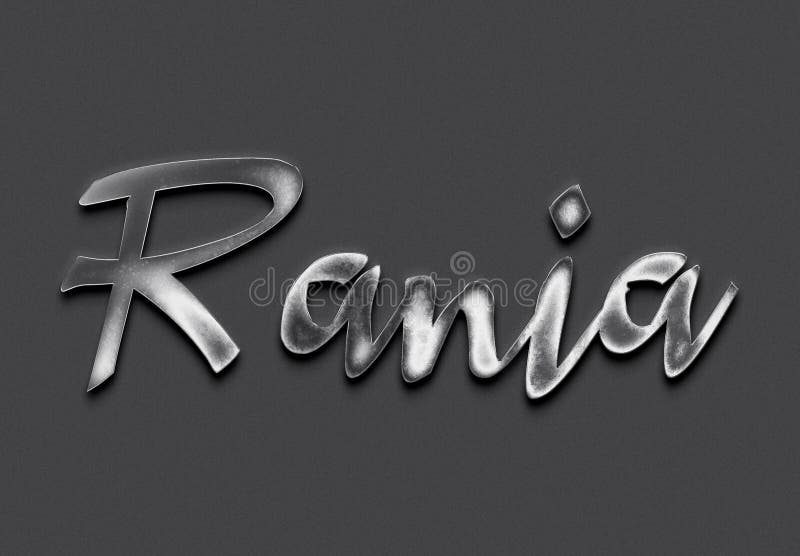 Chrome Metal 3D Name Design of Rania on Grey Background. Stock Photo ...