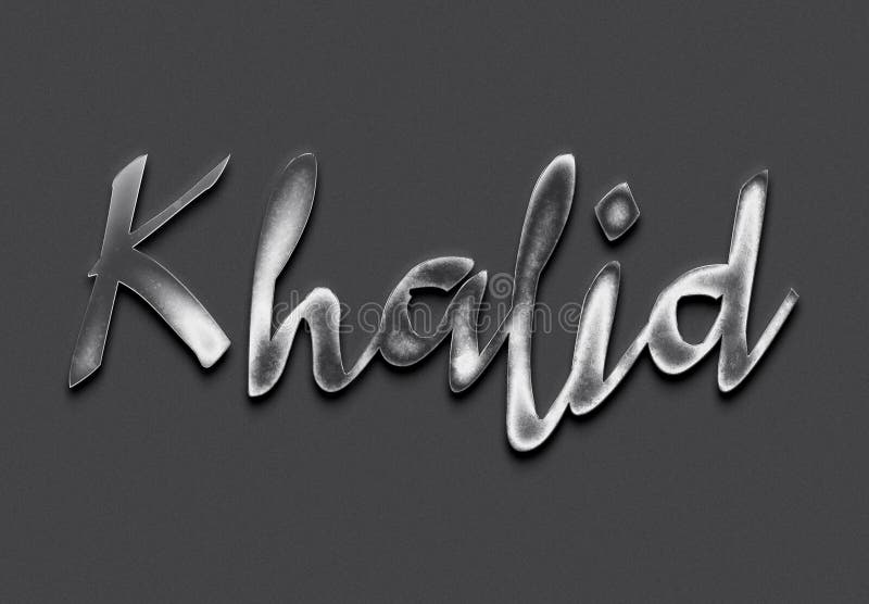 Chrome Metal 3D Name Design of Khalid on Grey Background. Stock ...