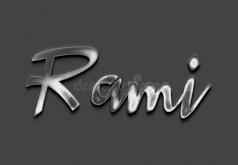 Chrome Metal 3D Name Design of Rami on Grey Background. Stock ...