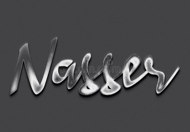 Chrome Metal 3D Name Design of Nasser on Grey Background. Stock ...