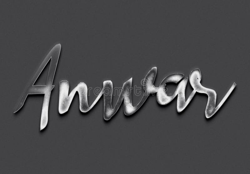 Chrome Metal 3D Name Design of Anwar on Grey Background. Stock ...