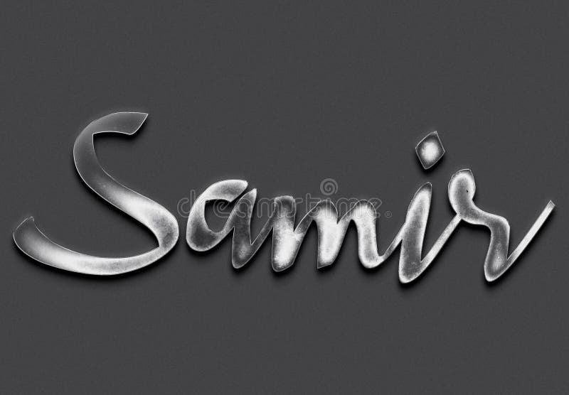 Chrome Metal 3D Name Design of Samir on Grey Background. Stock Photo ...