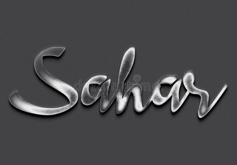 Chrome Metal 3D Name Design of Sahar on Grey Background. Stock Photo ...