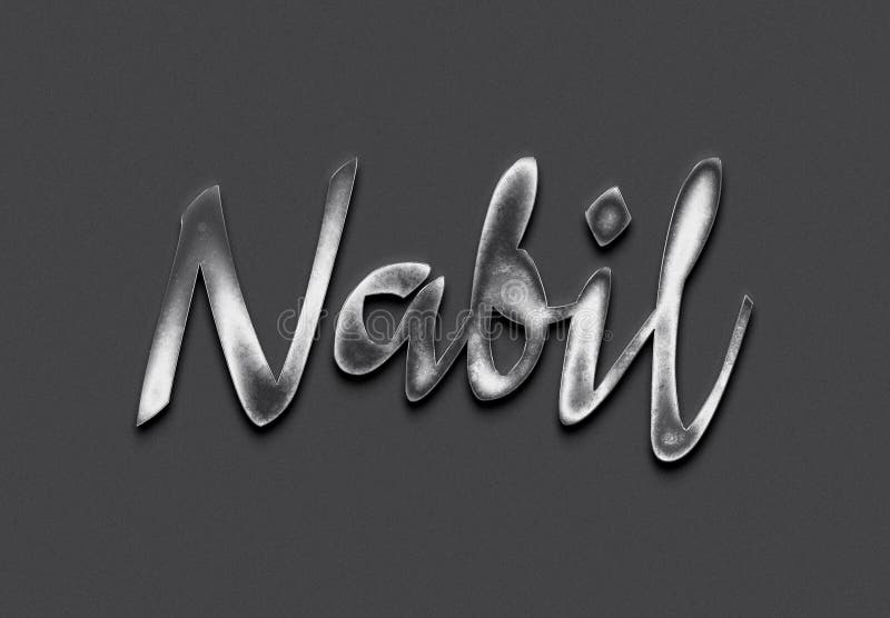 Chrome Metal 3D Name Design of Nabil on Grey Background. Stock Image ...