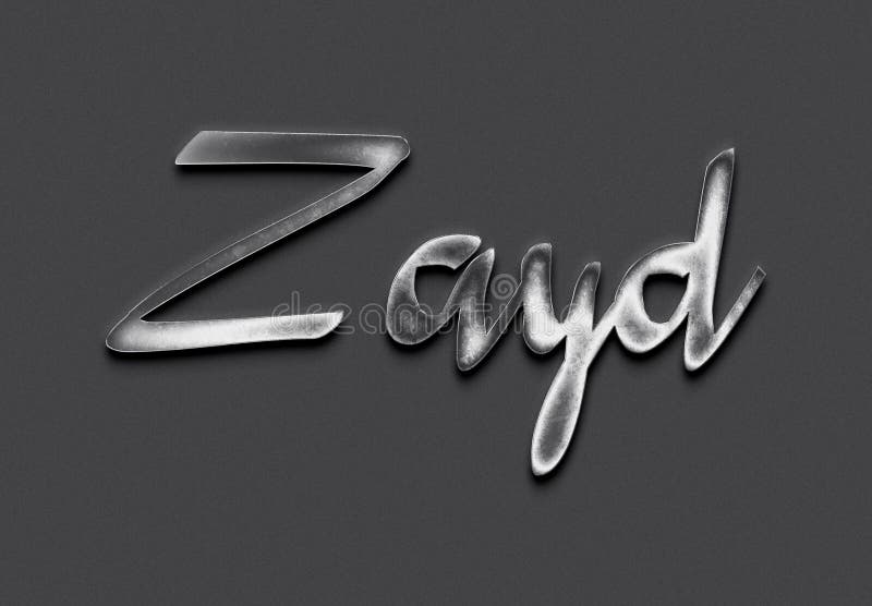 Chrome Metal 3D Name Design of Zayd on Grey Background. Stock Photo ...