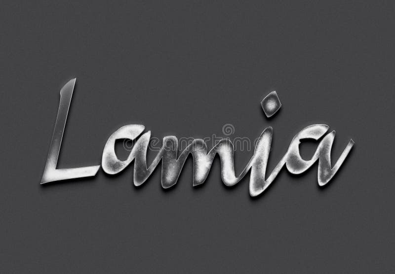 Chrome Metal 3D Name Design of Lamia on Grey Background. Stock Image ...