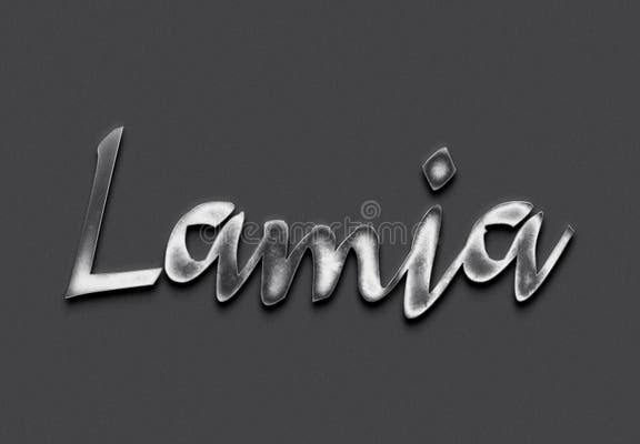 Chrome Metal 3D Name Design of Lamia on Grey Background. Stock Image ...
