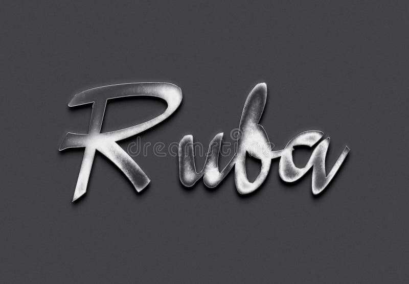 Chrome Metal 3D Name Design of Ruba on Grey Background. Stock Image ...