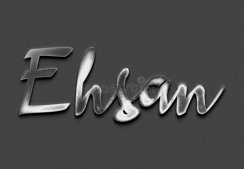 Chrome Metal 3D Name Design of Ehsan on Grey Background. Stock Image ...
