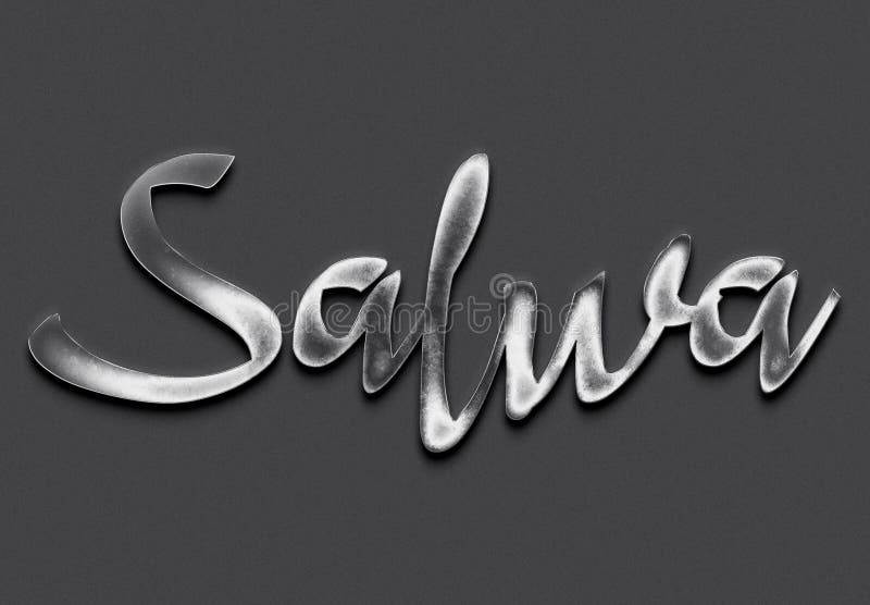 Chrome Metal 3D Name Design of Salwa on Grey Background. Stock Photo ...