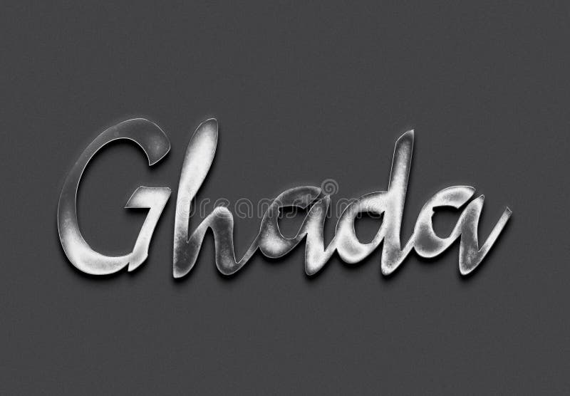 Chrome Metal 3D Name Design of Ghada on Grey Background. Stock Photo ...