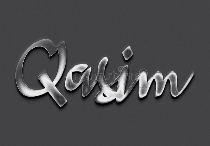 Chrome Metal 3D Name Design of Qasim on Grey Background. Stock Photo ...