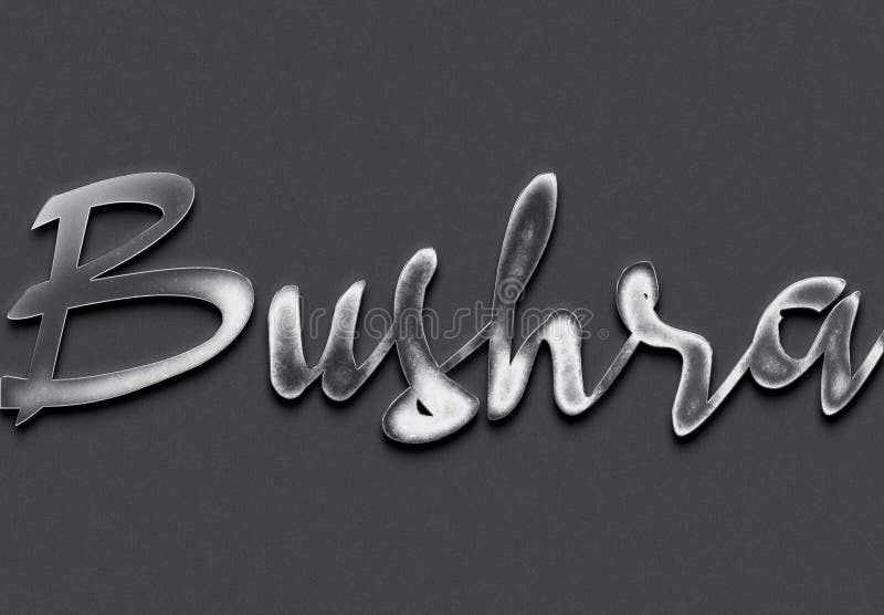 Chrome Metal 3D Name Design of Bushra on Grey Background. Stock Image ...
