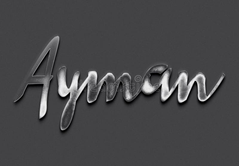 Chrome Metal 3D Name Design of Ayman on Grey Background. Stock Photo ...