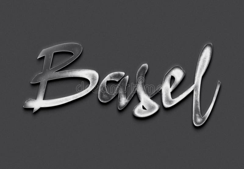 Chrome Metal 3D Name Design of Basel on Grey Background. Stock Photo ...
