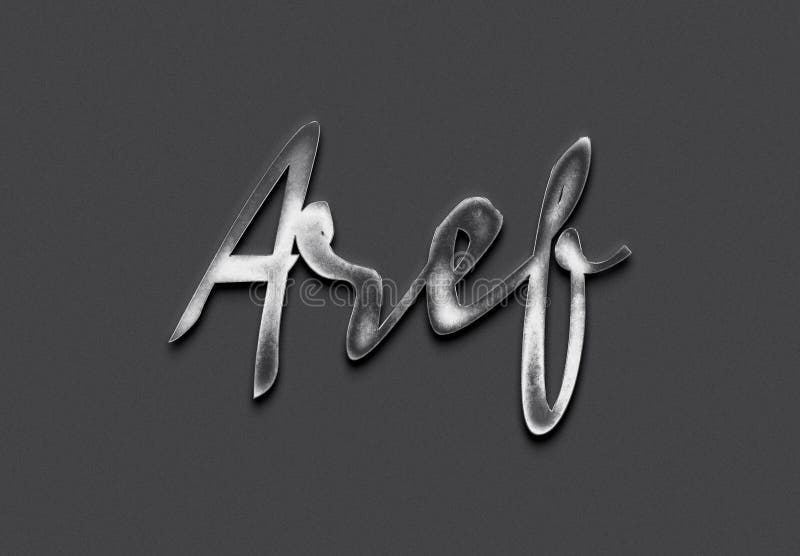 Chrome Metal 3D Name Design of Aref on Grey Background. Stock Photo ...