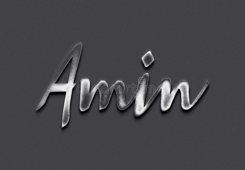Chrome Metal 3D Name Design of Amin on Grey Background. Stock Photo ...