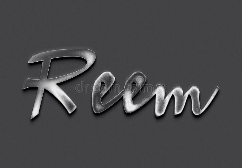 Chrome Metal 3D Name Design of Reem on Grey Background. Stock Photo ...