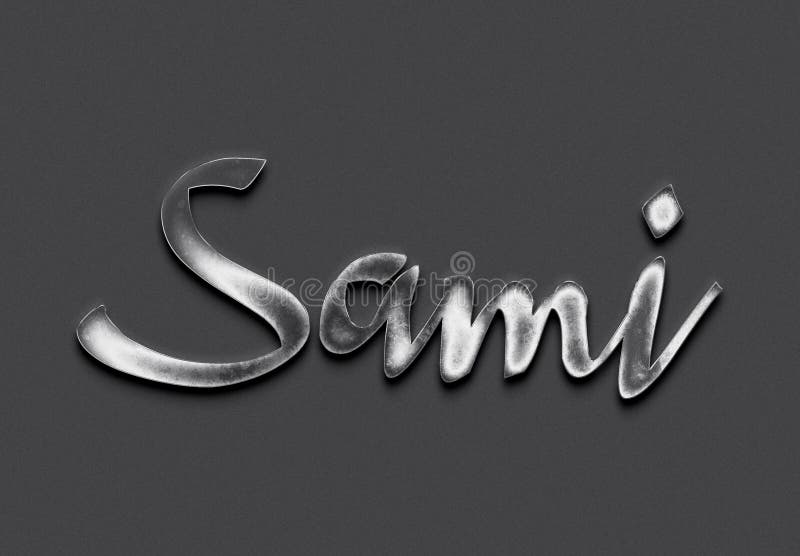 Chrome Metal 3D Name Design of Sami on Grey Background. Stock Image ...