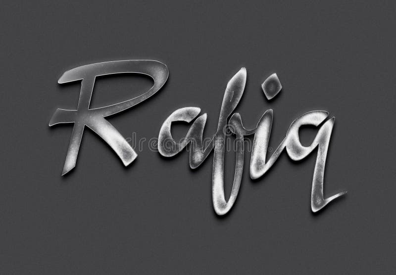 Chrome Metal 3D Name Design of Rafiq on Grey Background. Stock Image ...