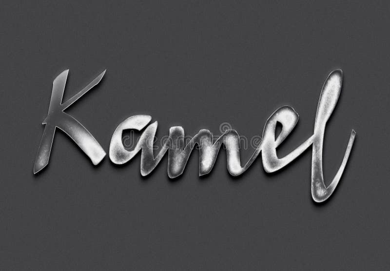 Chrome Metal 3D Name Design of Kamel on Grey Background. Stock Photo ...