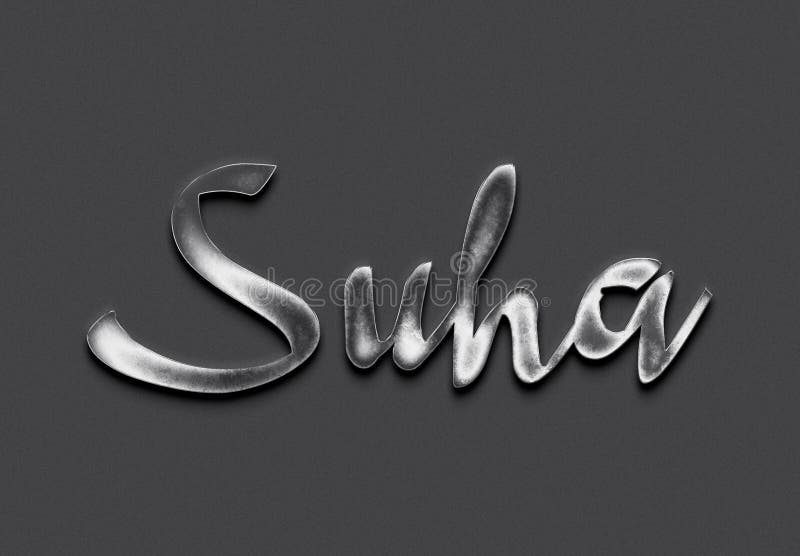Chrome Metal 3D Name Design of Suha on Grey Background. Stock Photo ...