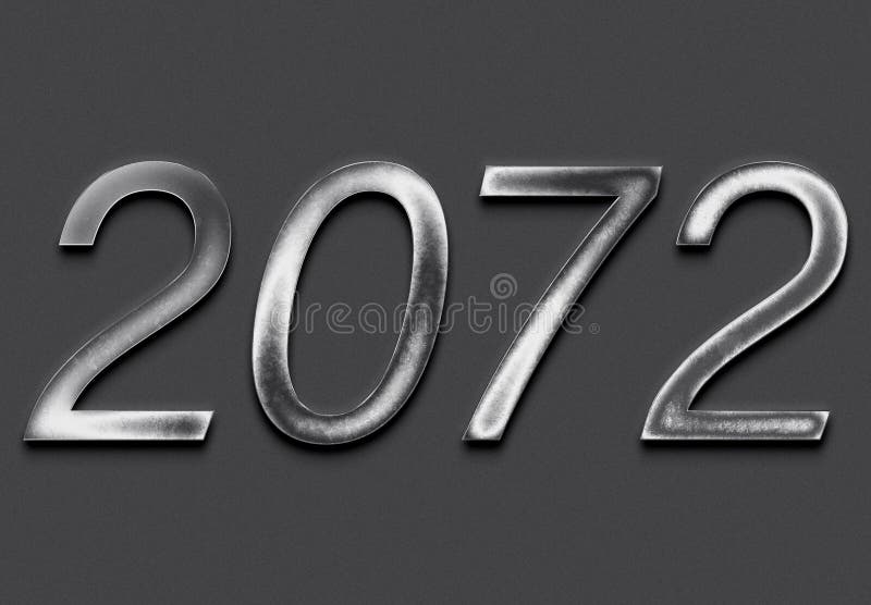 Chrome Metal 3D Number Design of 2072 on Grey Background. Stock Photo ...