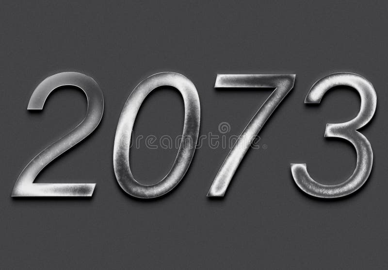 Chrome Metal 3D Number Design of 2073 on Grey Background. Stock Image ...