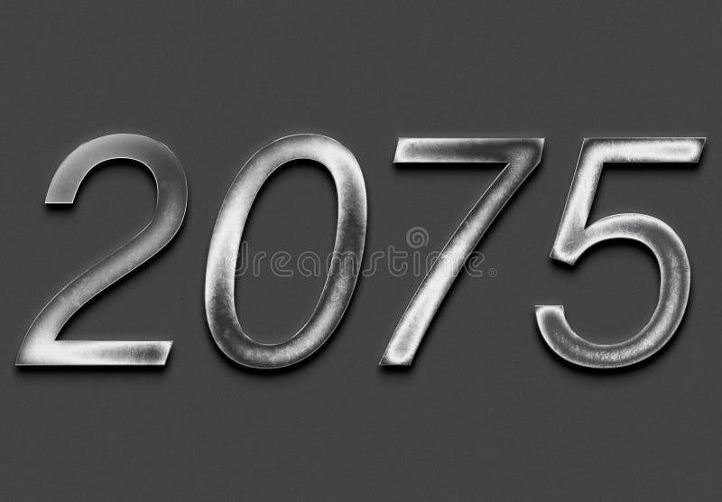 Chrome Metal 3D Number Design of 2075 on Grey Background. Stock Image ...