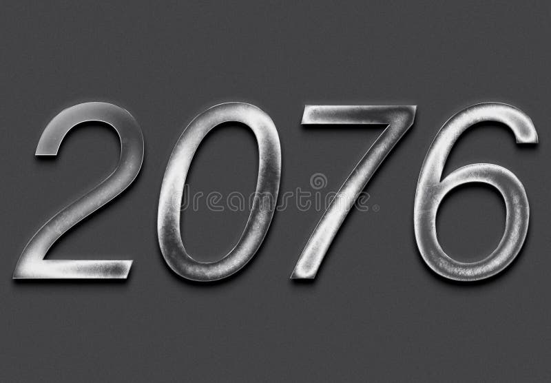Chrome Metal 3D Number Design of 2076 on Grey Background. Stock Photo ...