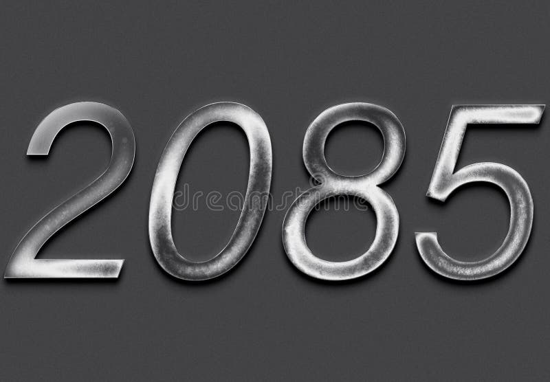 Chrome Metal 3D Number Design of 2085 on Grey Background. Stock Photo ...