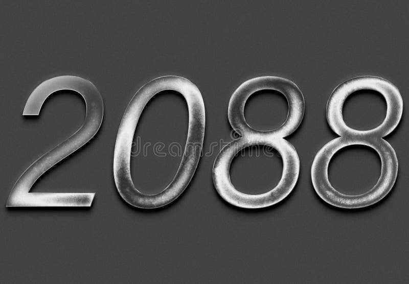 Chrome Metal 3D Number Design of 2088 on Grey Background. Stock Image ...