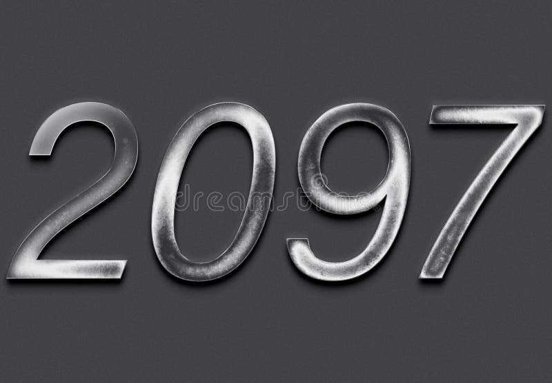 Chrome Metal 3D Number Design of 2097 on Grey Background. Stock Photo ...