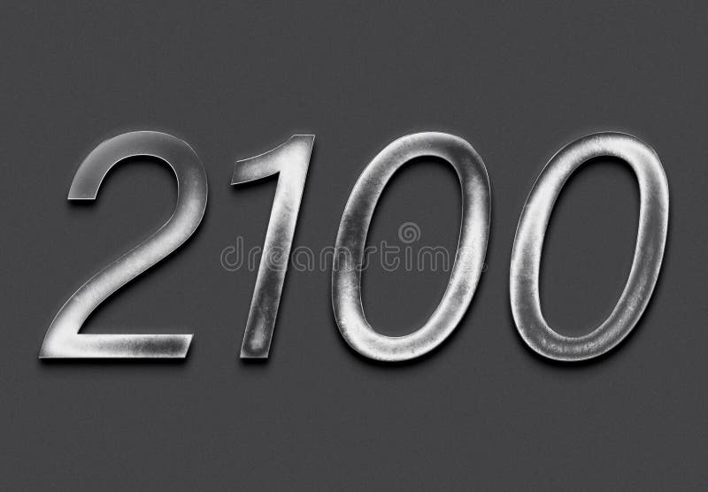 Chrome Metal 3D Number Design of 2100 on Grey Background. Stock Photo ...