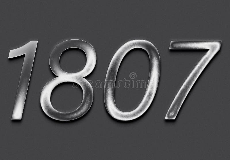 Chrome Metal 3D Number Design of 1807 on Grey Background. Stock ...