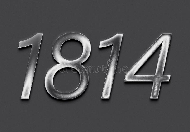 Chrome Metal 3D Number Design of 1814 on Grey Background. Stock ...