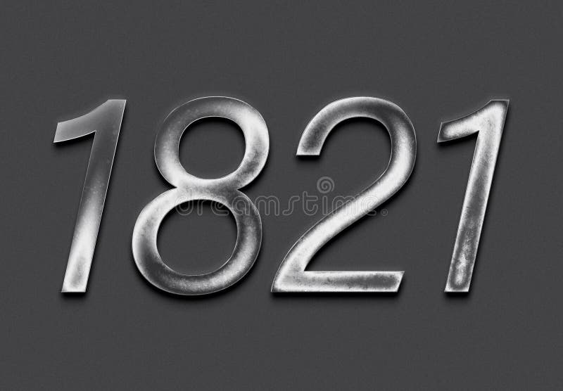 Chrome Metal 3D Number Design of 1821 on Grey Background. Stock ...
