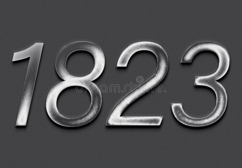 Chrome Metal 3D Number Design of 1823 on Grey Background. Stock ...
