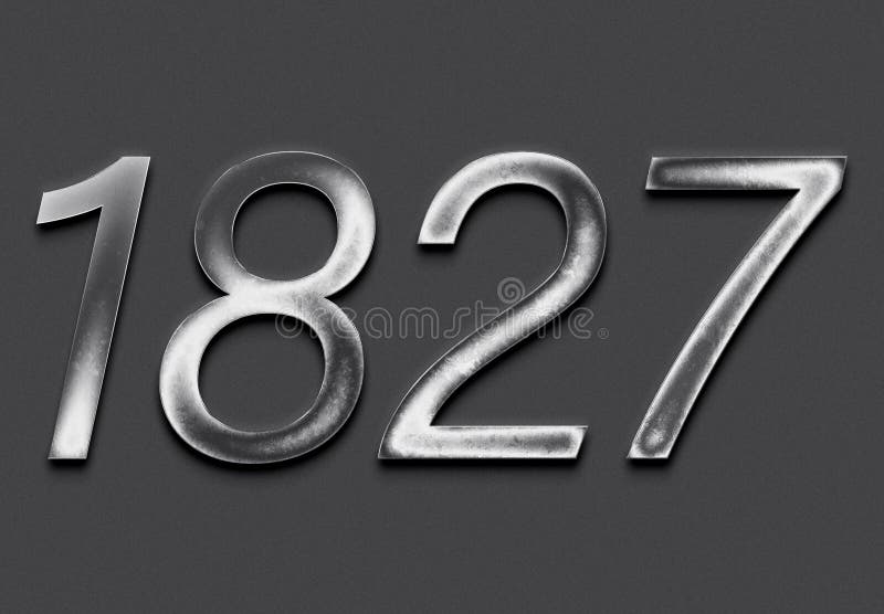 Chrome Metal 3D Number Design of 1827 on Grey Background. Stock ...