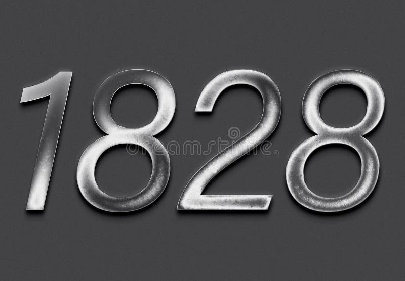 Chrome Metal 3D Number Design of 1828 on Grey Background. Stock ...