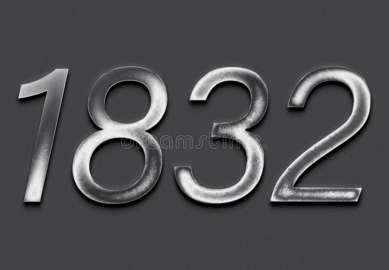 Chrome Metal 3D Number Design of 1832 on Grey Background. Stock ...