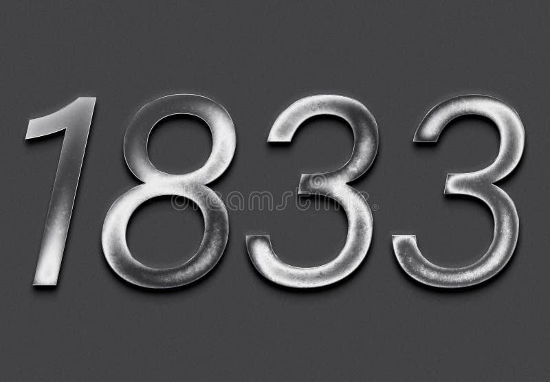 Chrome Metal 3D Number Design of 1833 on Grey Background. Stock ...