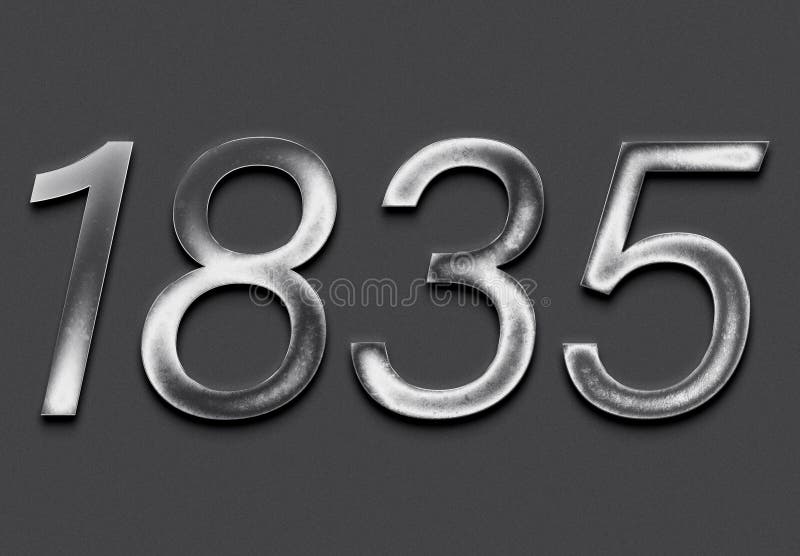 Chrome Metal 3D Number Design of 1835 on Grey Background. Stock ...