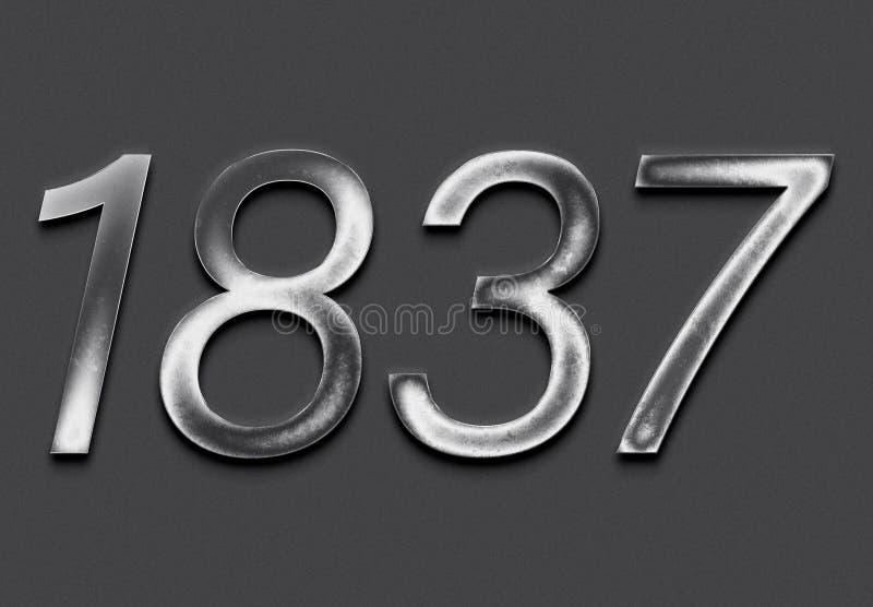 Chrome Metal 3D Number Design of 1837 on Grey Background. Stock ...