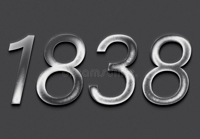 Chrome Metal 3D Number Design of 1838 on Grey Background. Stock ...
