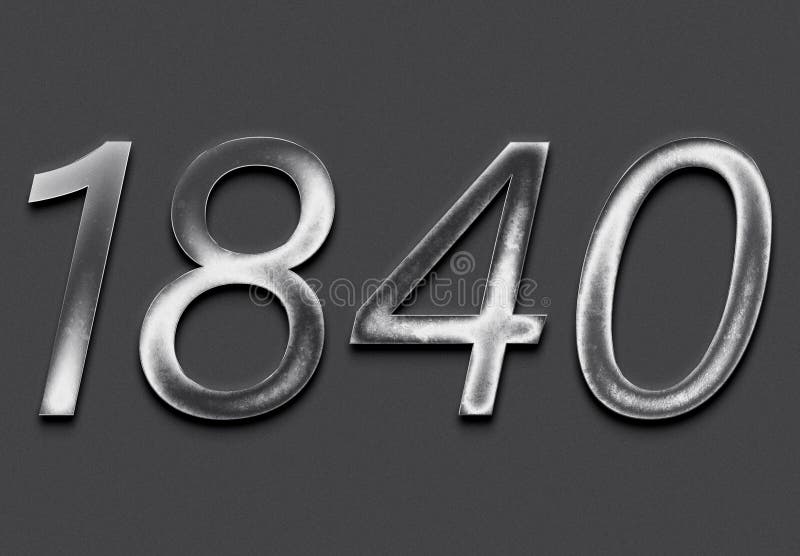 Chrome Metal 3D Number Design of 1840 on Grey Background. Stock ...