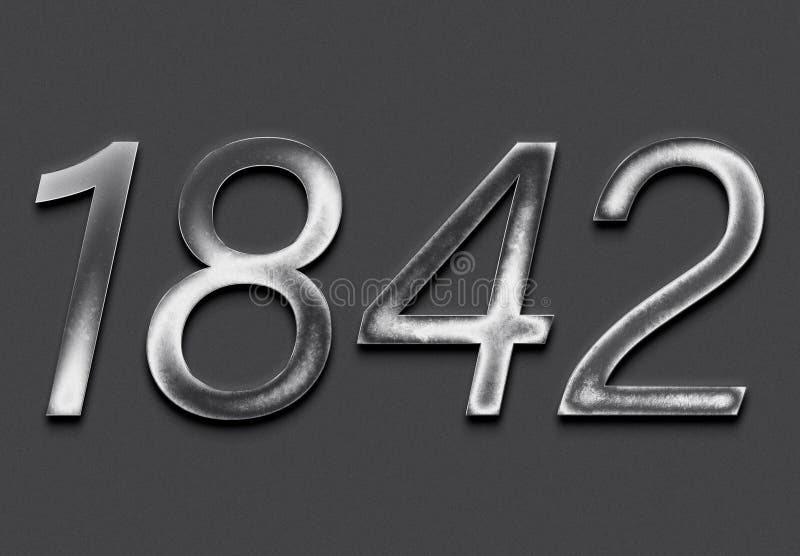 Chrome Metal 3D Number Design of 1842 on Grey Background. Stock ...