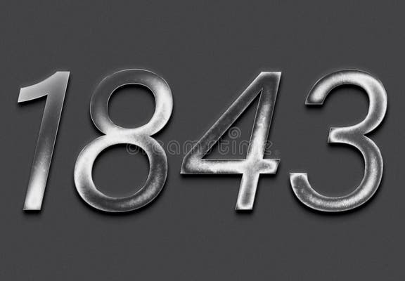 Chrome Metal 3D Number Design of 1843 on Grey Background. Stock ...