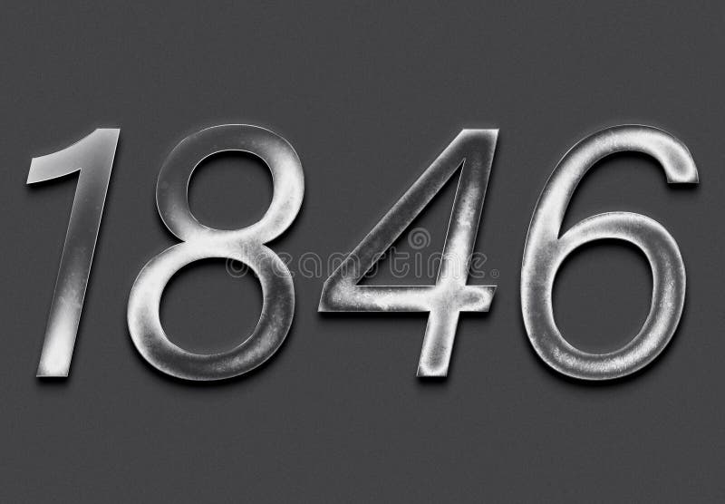 Chrome Metal 3D Number Design of 1846 on Grey Background. Stock ...