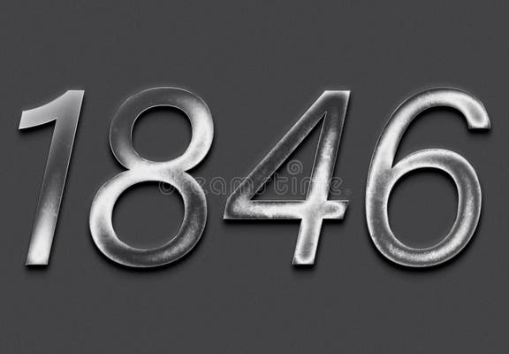 Chrome Metal 3D Number Design of 1846 on Grey Background. Stock ...